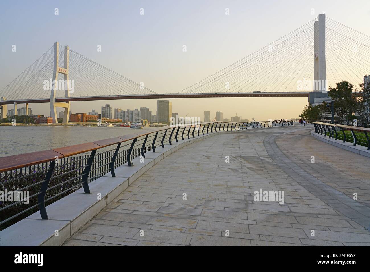 SHANGHAI, CHINA -30 OCT 2019- A landscape day view of the Nanpu Bridge ...