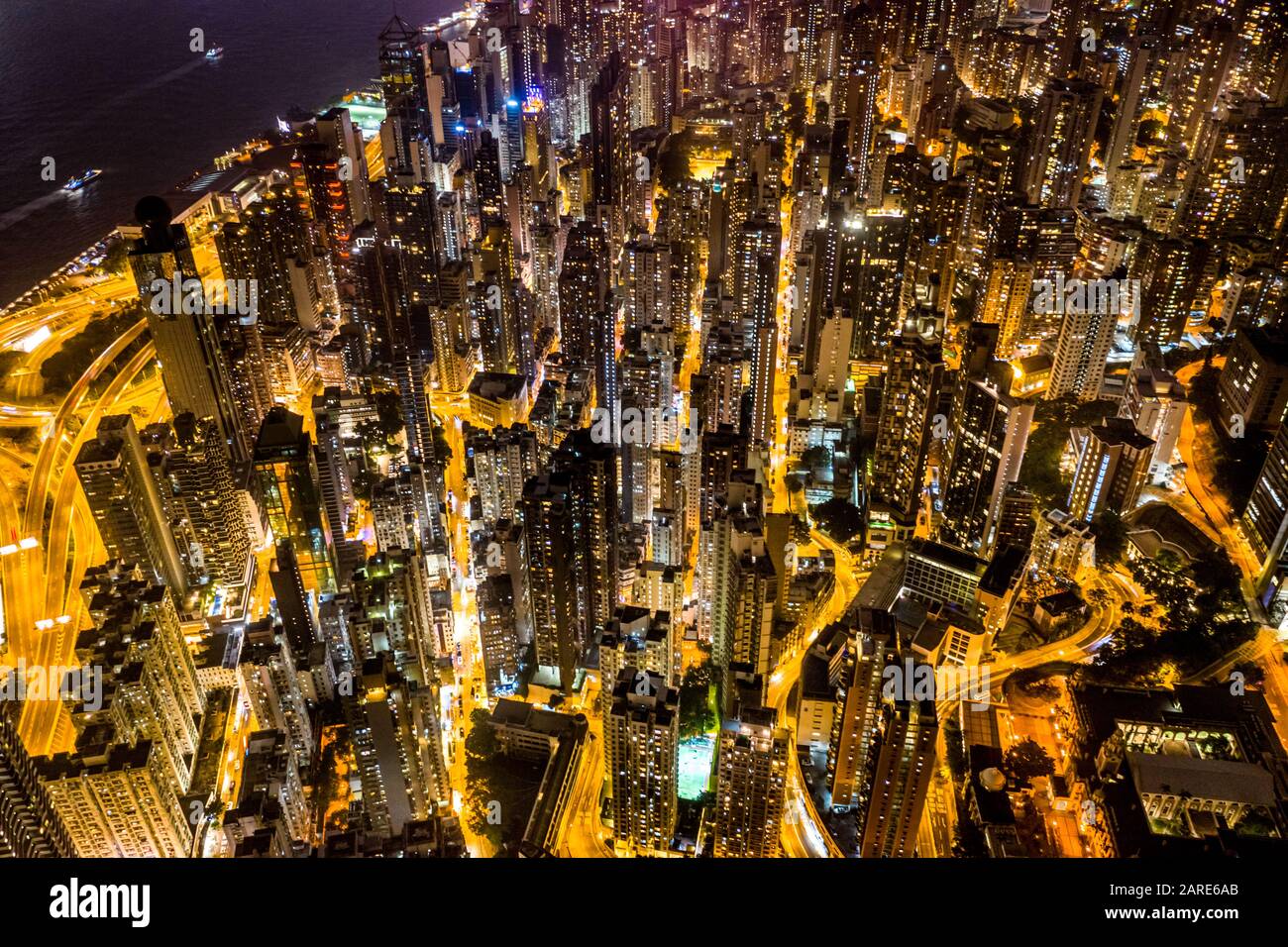 Aerial view of Hong Kong at night Stock Photo - Alamy