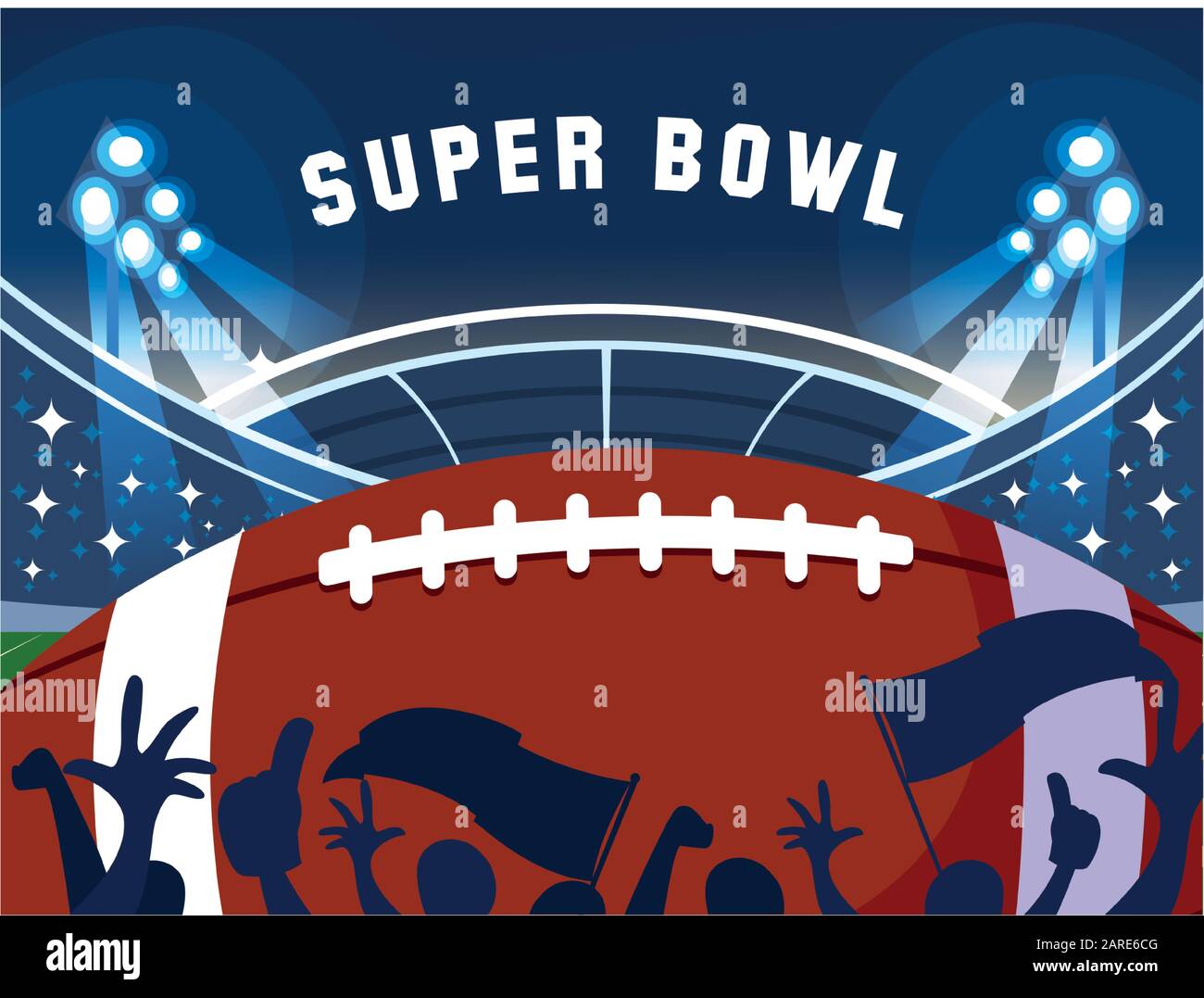 super bowl label with football stadium and ball rugby vector ...