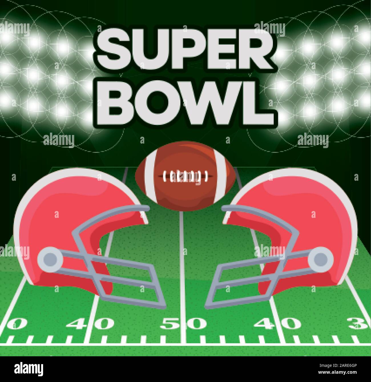 Ball and helmets over field design, Super bowl american football sport ...
