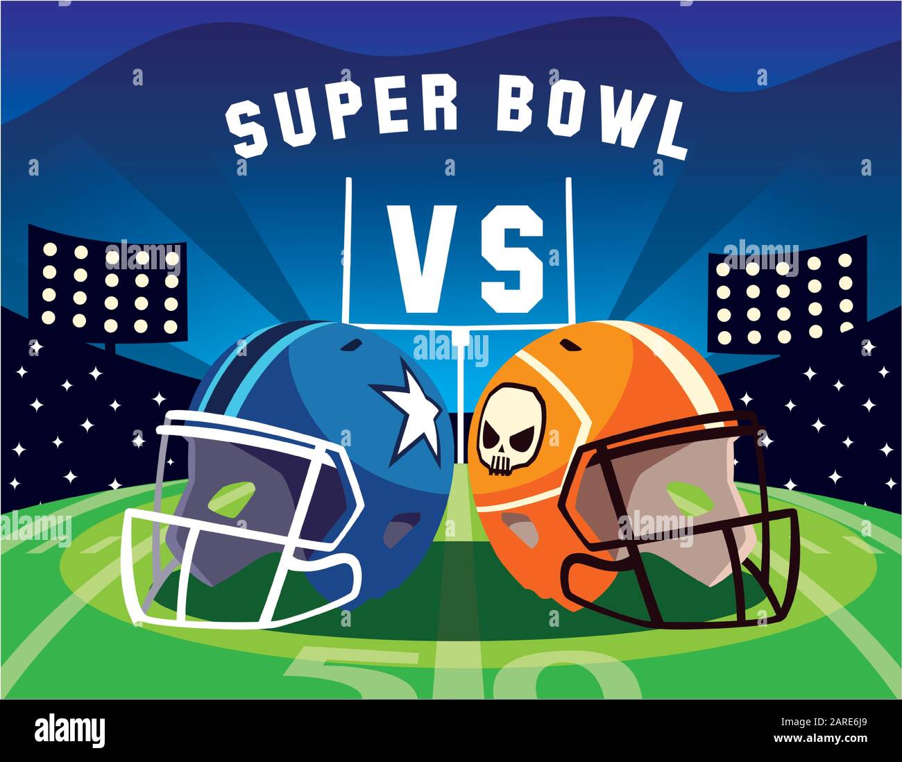 helmets of football american with super bowl label vector illustration ...