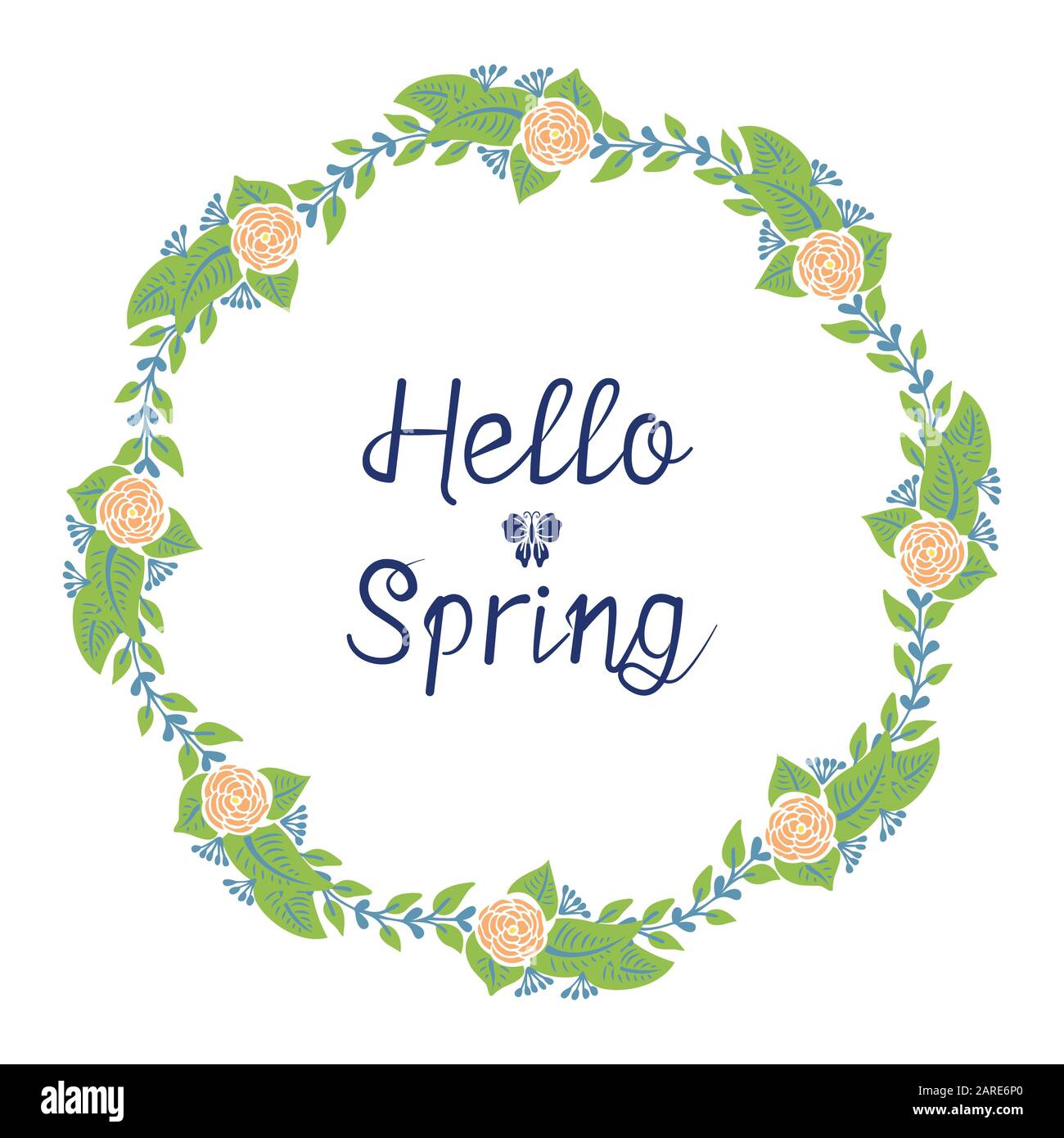 Hello spring Poster template design, with crowd leaf and flower frame ...