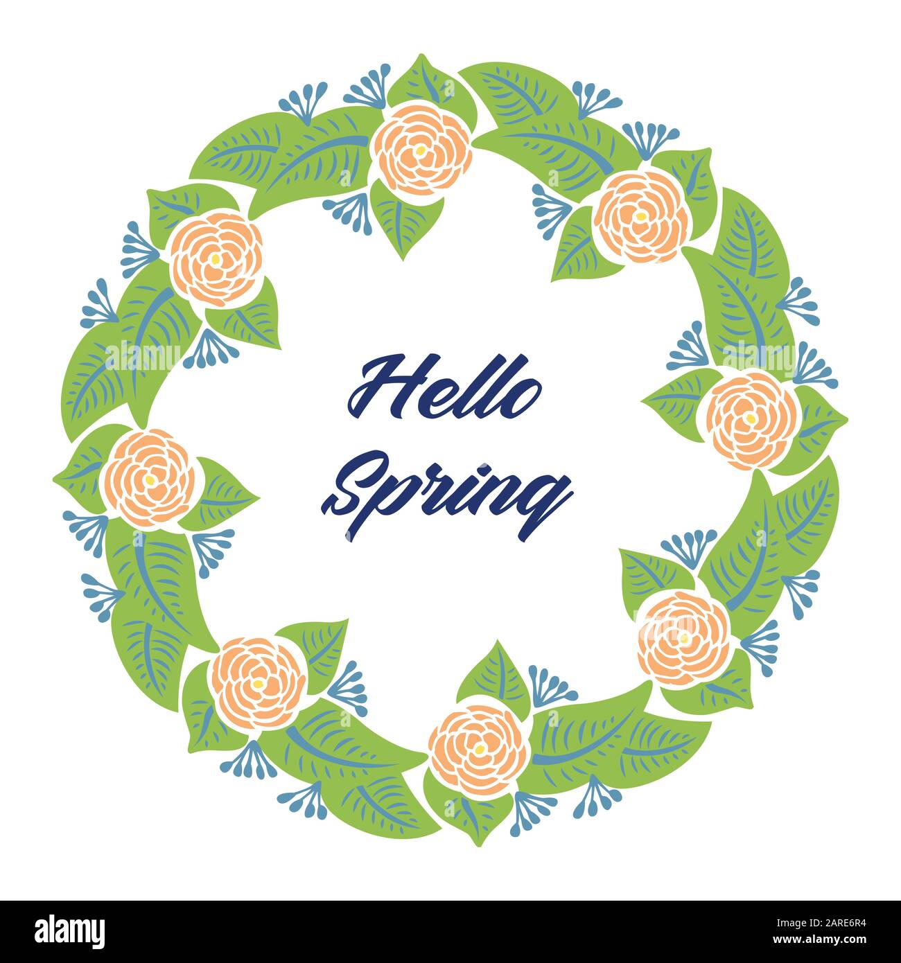 Hello spring Poster template design, with crowd leaf and flower frame ...