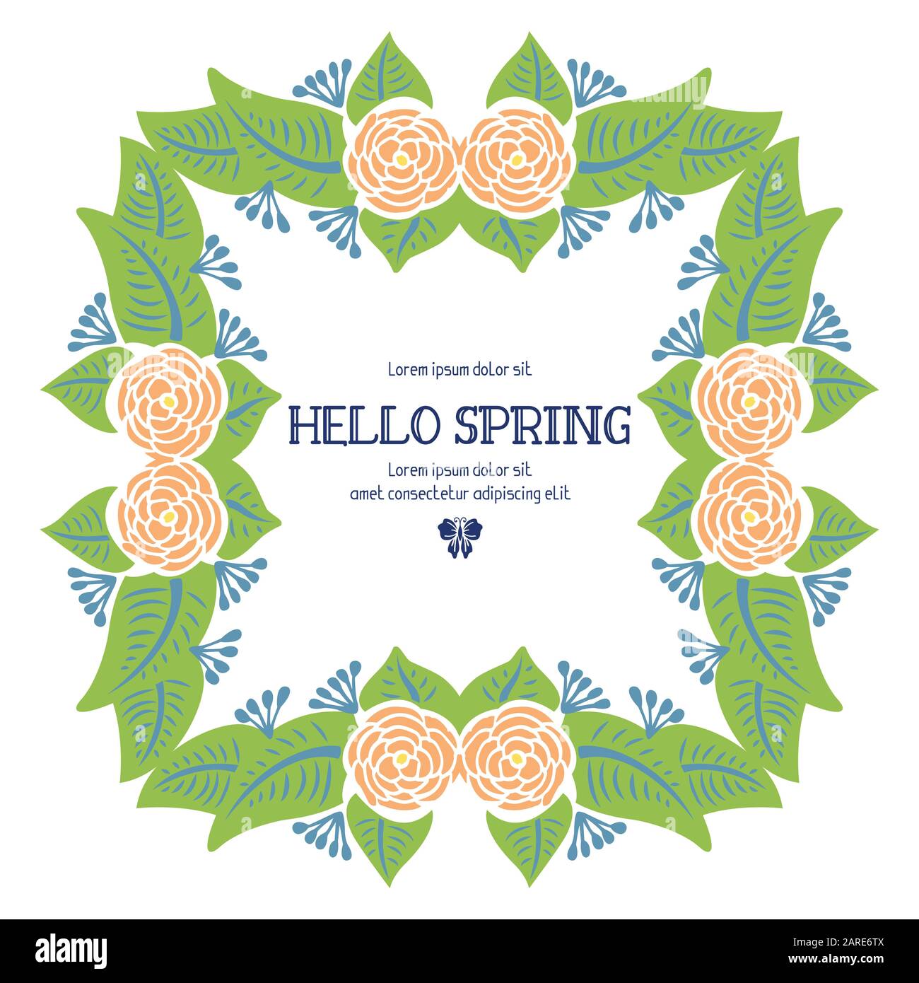 Hello spring Poster template design, with crowd leaf and flower frame ...