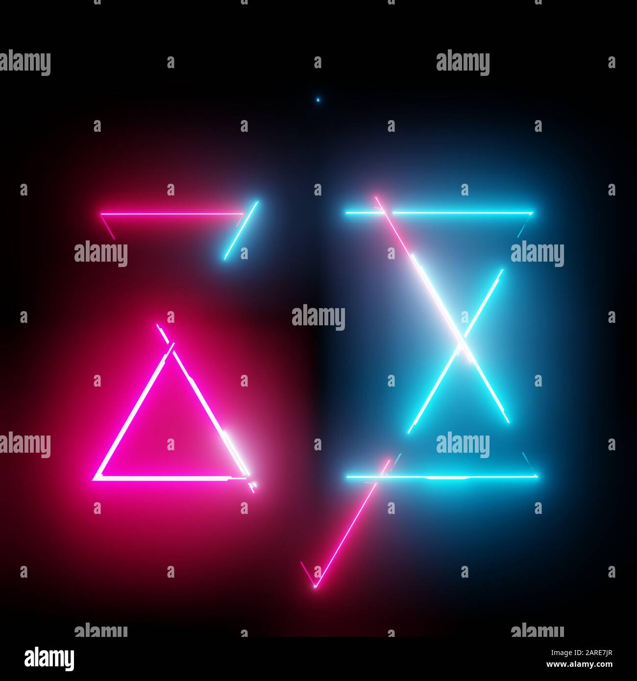 Neon light triangles frame on dark background. 3D illustration Stock ...