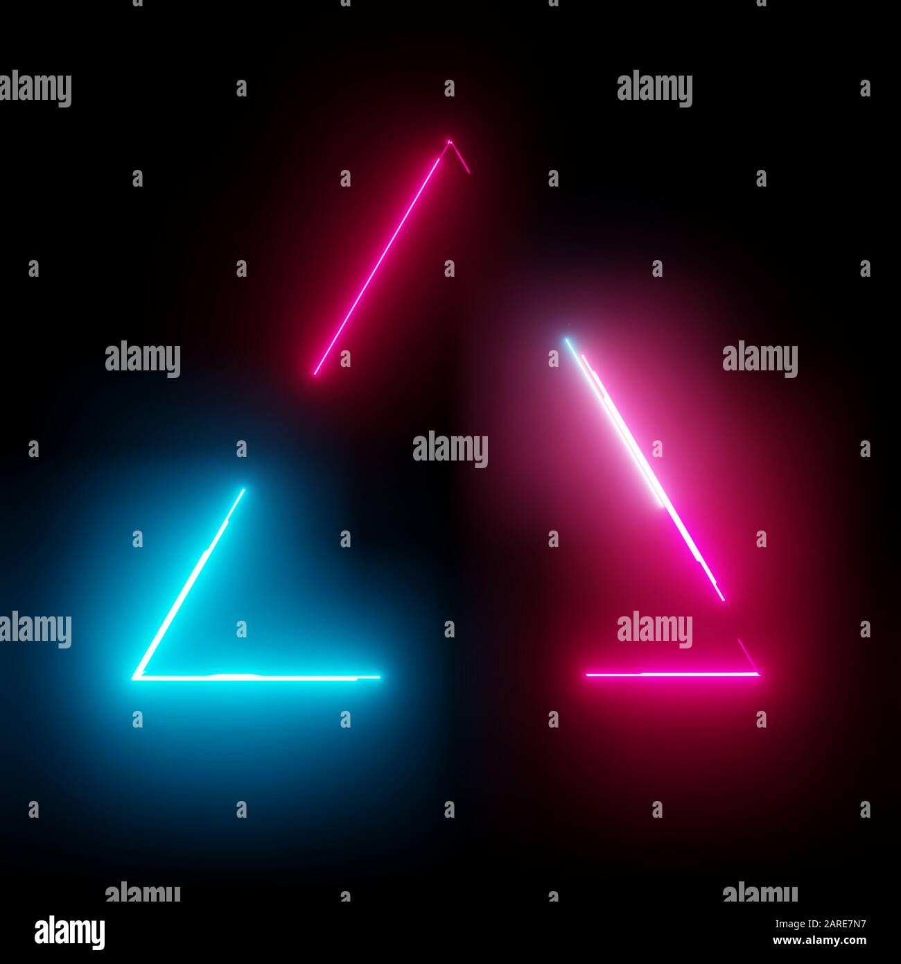 Neon light triangle frame on dark background. 3D illustration Stock ...