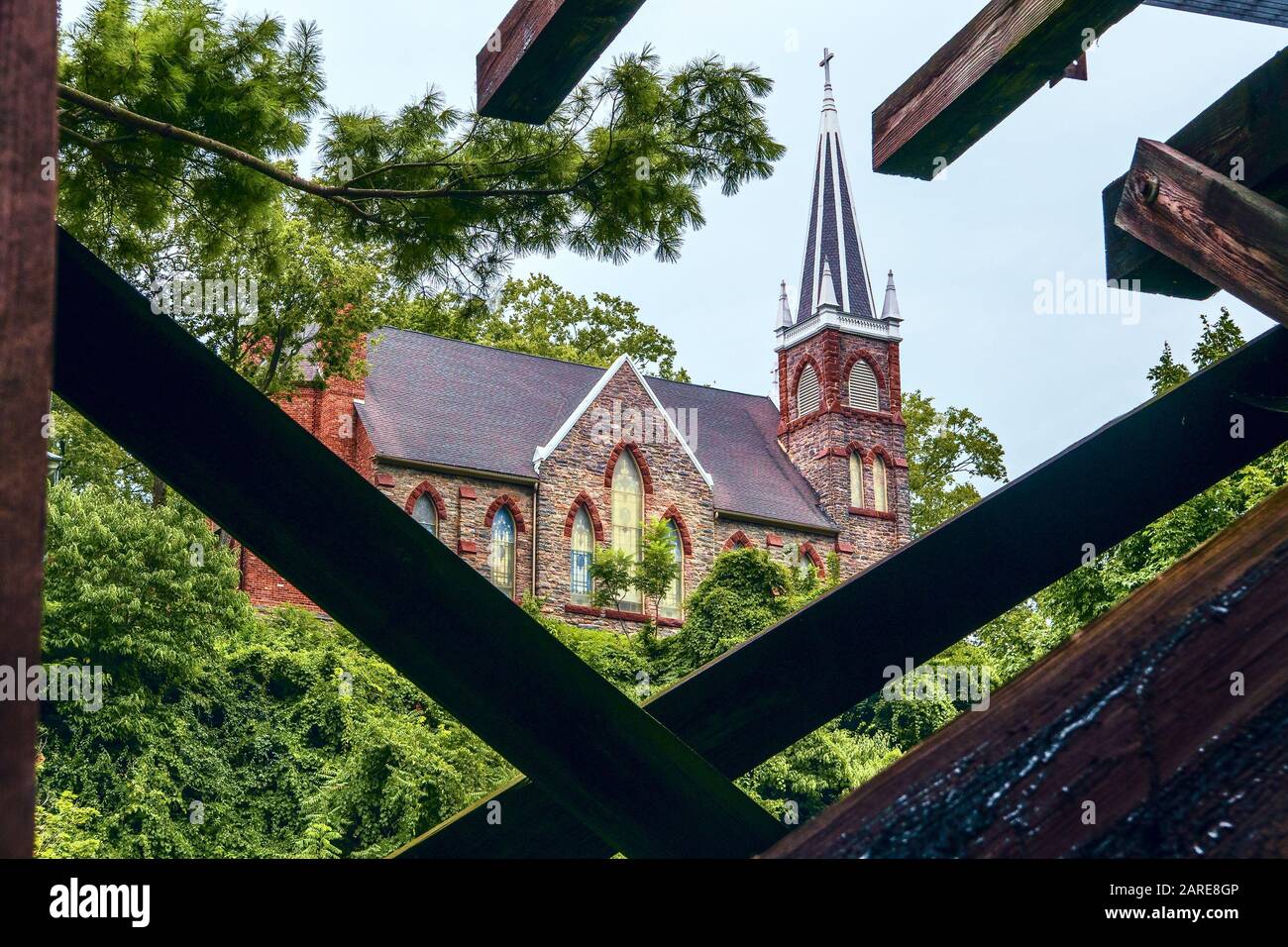 View of St Peter's Roman Catholic Church from under the the rail road ...