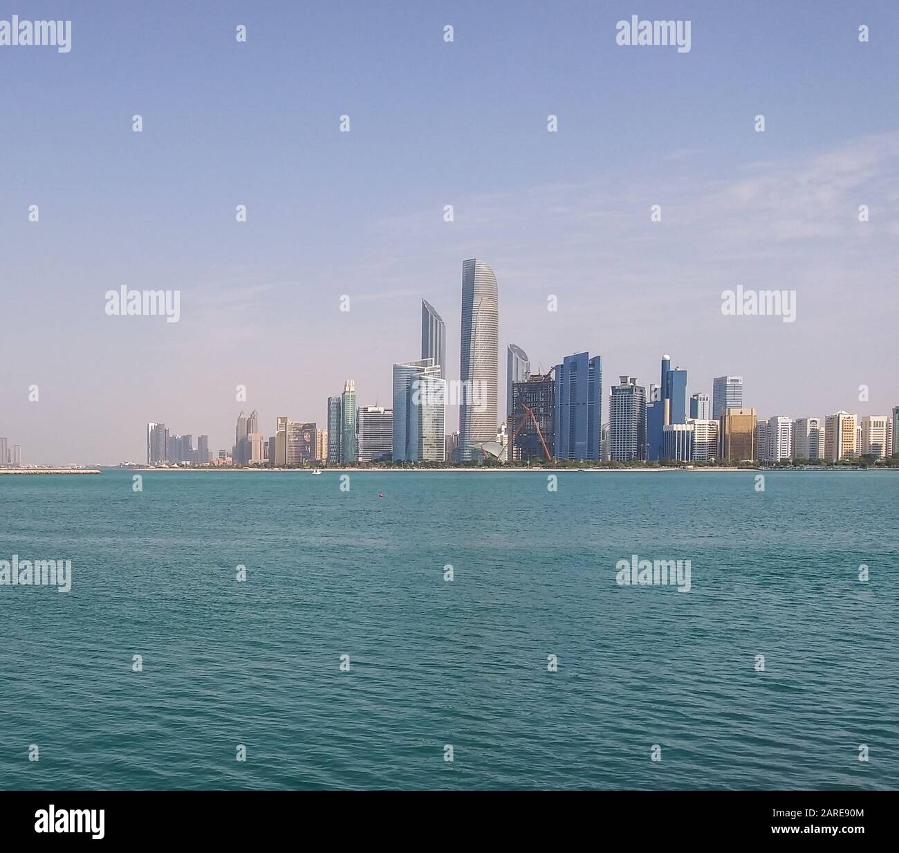 The Abu Dhabi skyline of skyscrapers in the United Arab Emirates, at ...