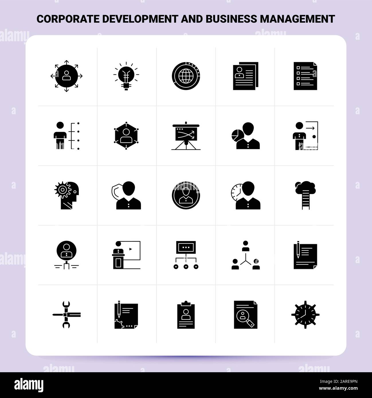 Solid 25 Corporate Development and Business Management Icon set. Vector ...