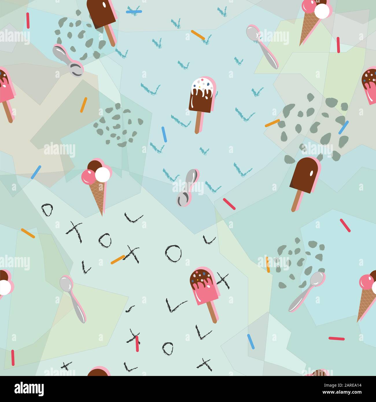 Seamless Ice Cream with scoops Pattern. Colorful artistic design. For ...