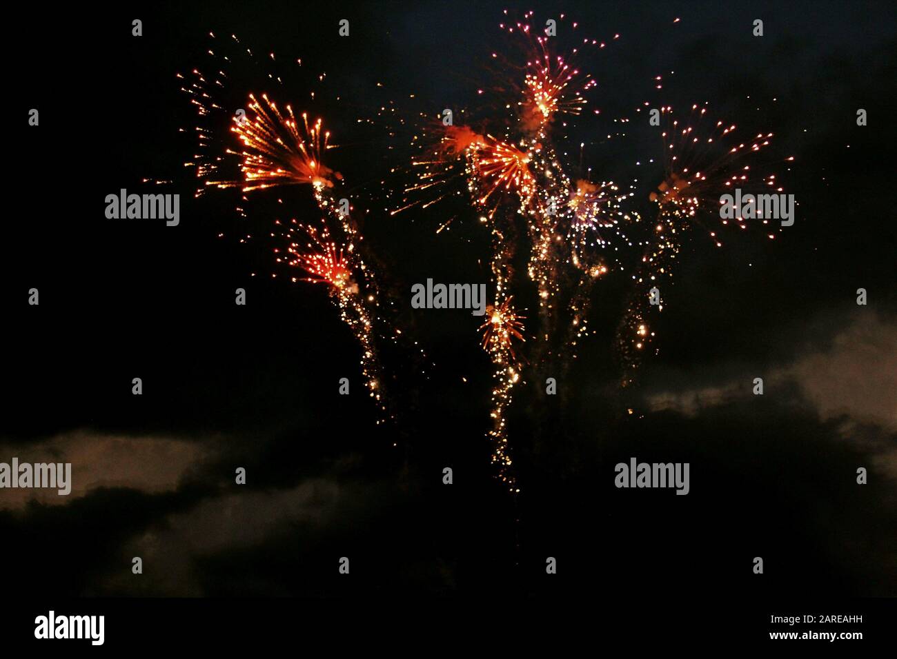Beautiful shot of fireworks display in a clear night sky Stock Photo ...
