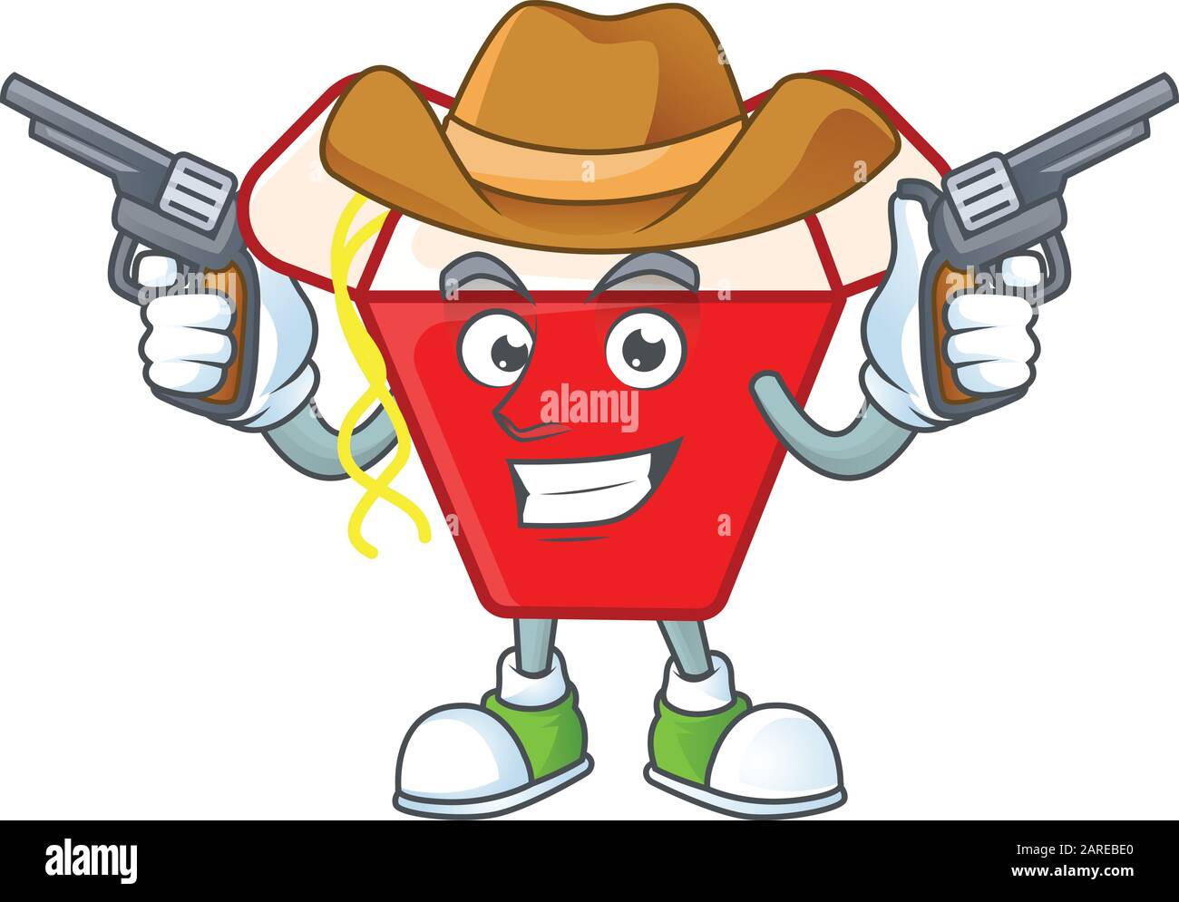 Confident chinese box noodle Cowboy cartoon character holding guns ...