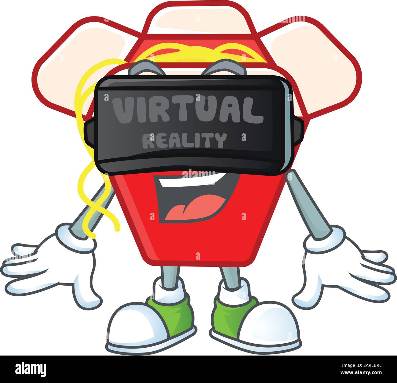 Trendy chinese box noodle character wearing Virtual reality headset ...