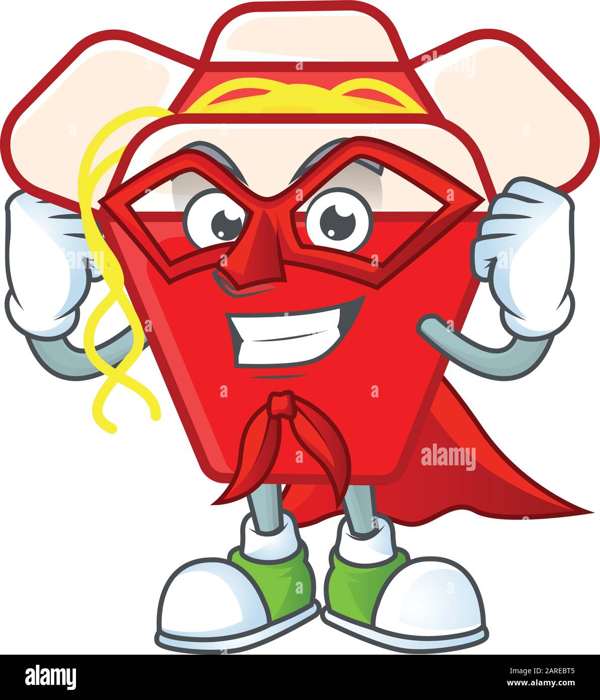 Smiley mascot of chinese box noodle dressed as a Super hero Stock ...