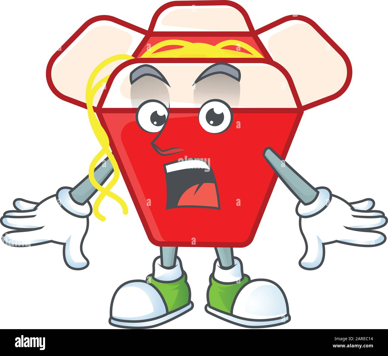 Chinese box noodle cartoon character design on a surprised gesture ...