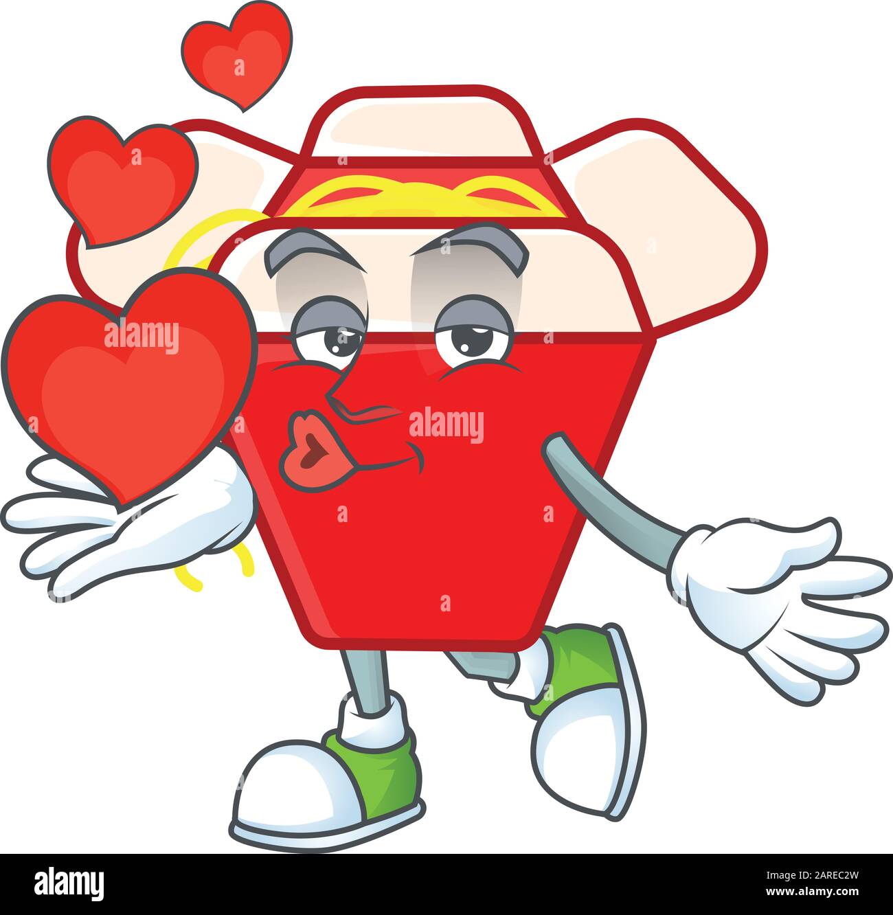 Funny Face chinese box noodle cartoon character holding a heart Stock ...