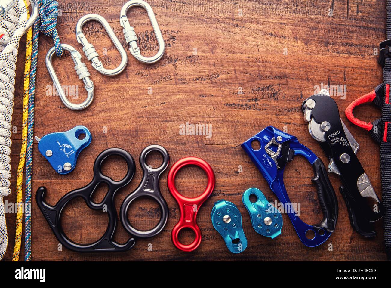 Climbing equipment outdoor for a Mountain trip or Rescue With rope ...