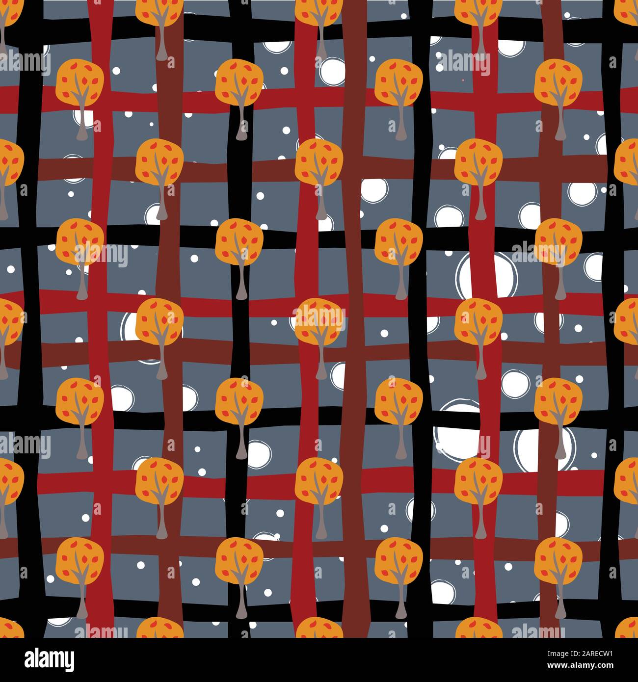 Scattered Trees. Tree landscape seamless background. Hand Drawn Design ...