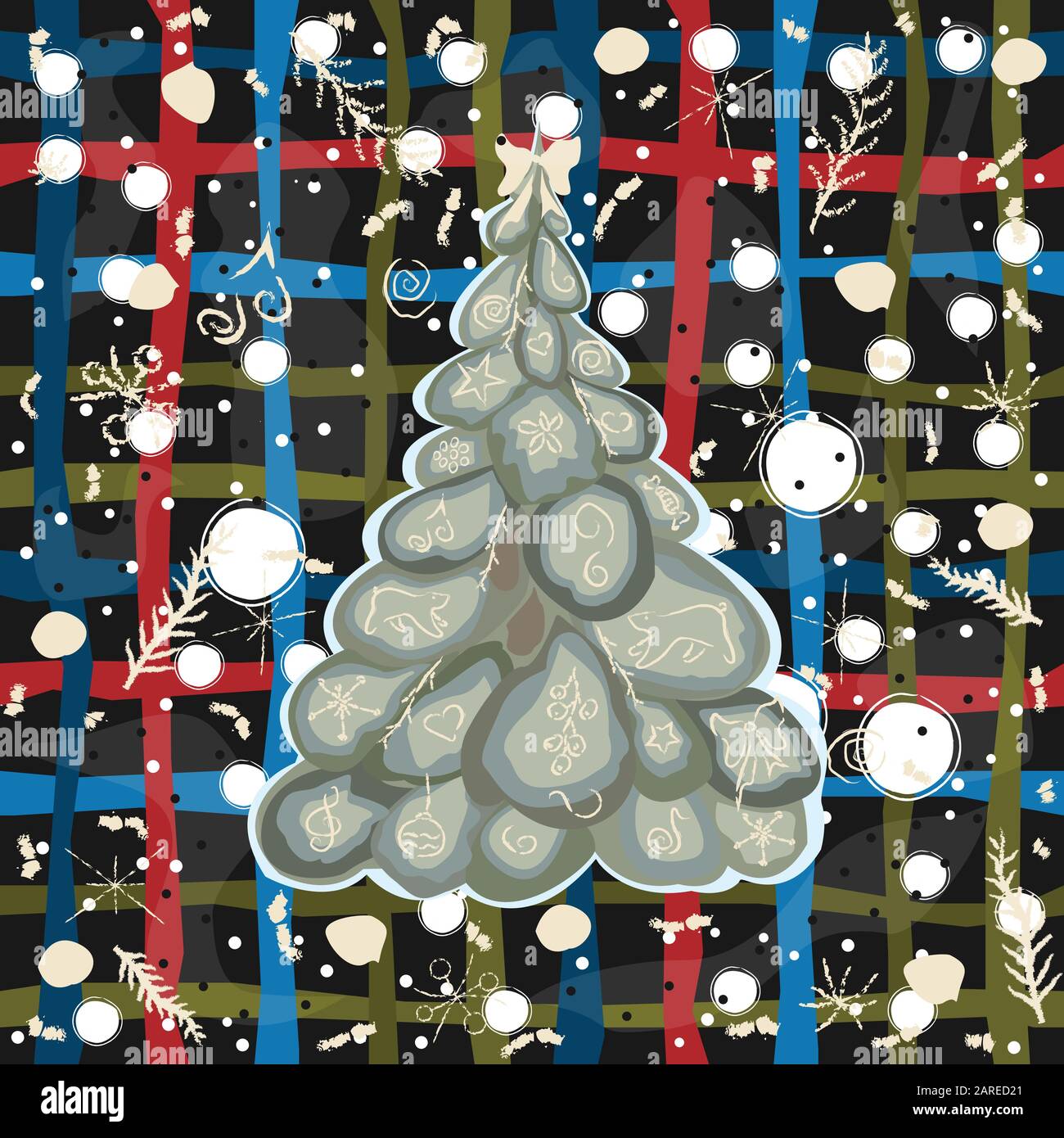 Winter Spruce Tree with winter elements and doodles. Vector ...