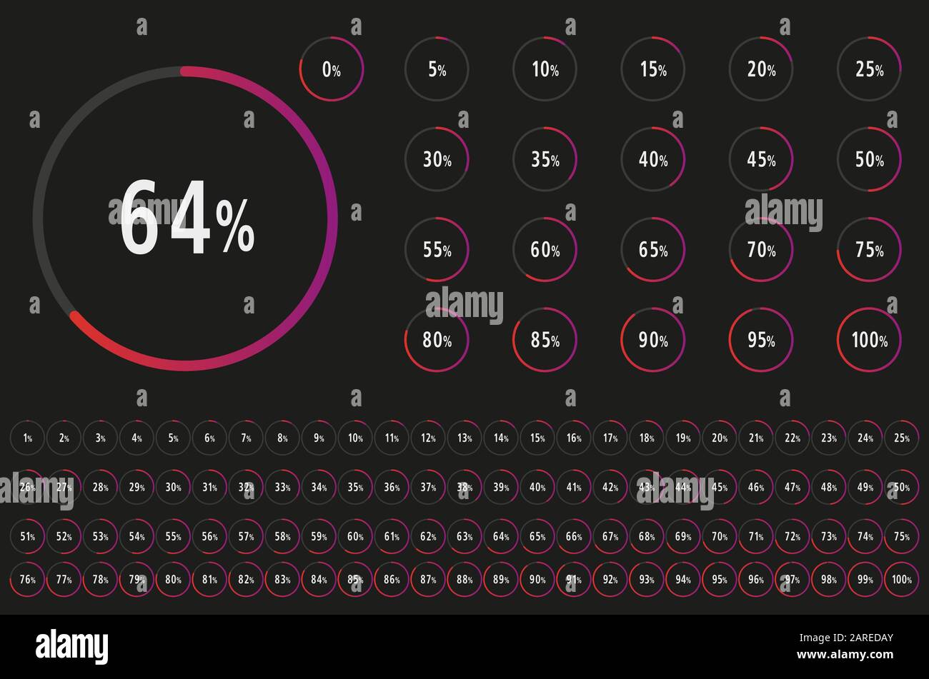 Set of circle 0-100 Percentage diagram ready to use for infographics ...