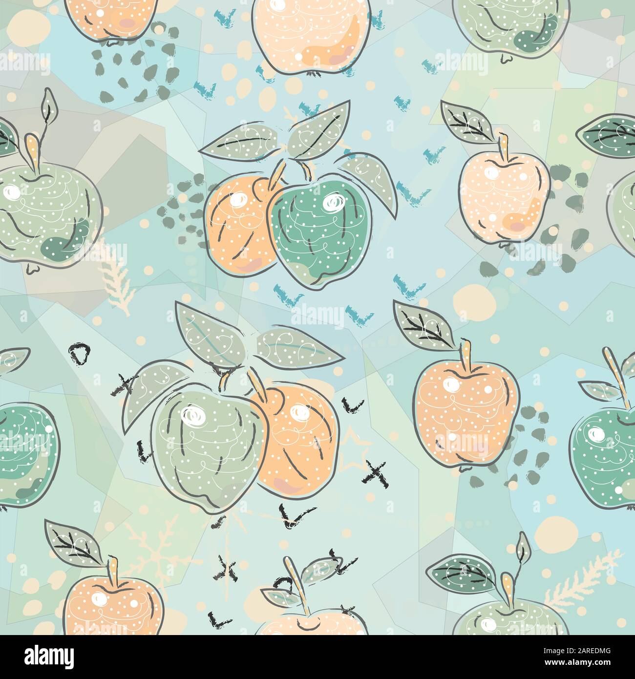 Cute Seamless Pattern with Apples. Scandinavian Hand Drawn Style ...