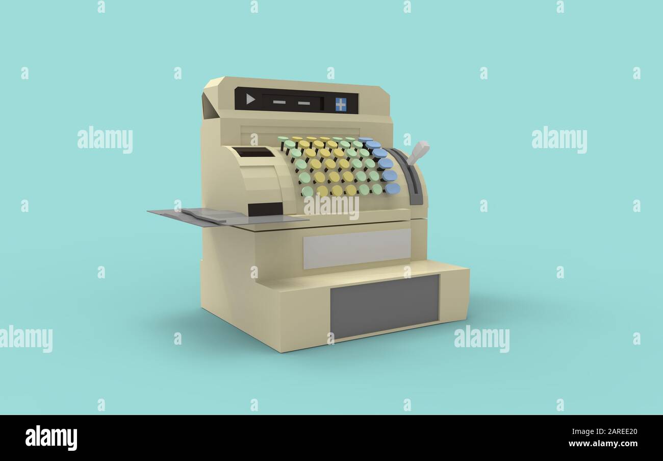 3D rendering of a vintage cash register isolated in empty space ...