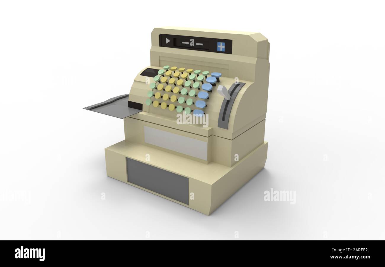 3D rendering of a vintage cash register isolated in empty space ...