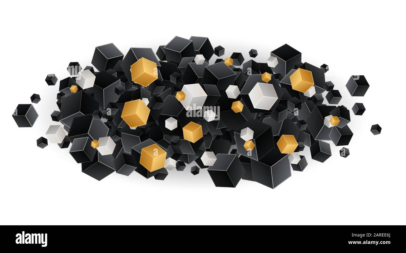 Abstract 3d cubes background. Many flying multicolors cubes on a white ...