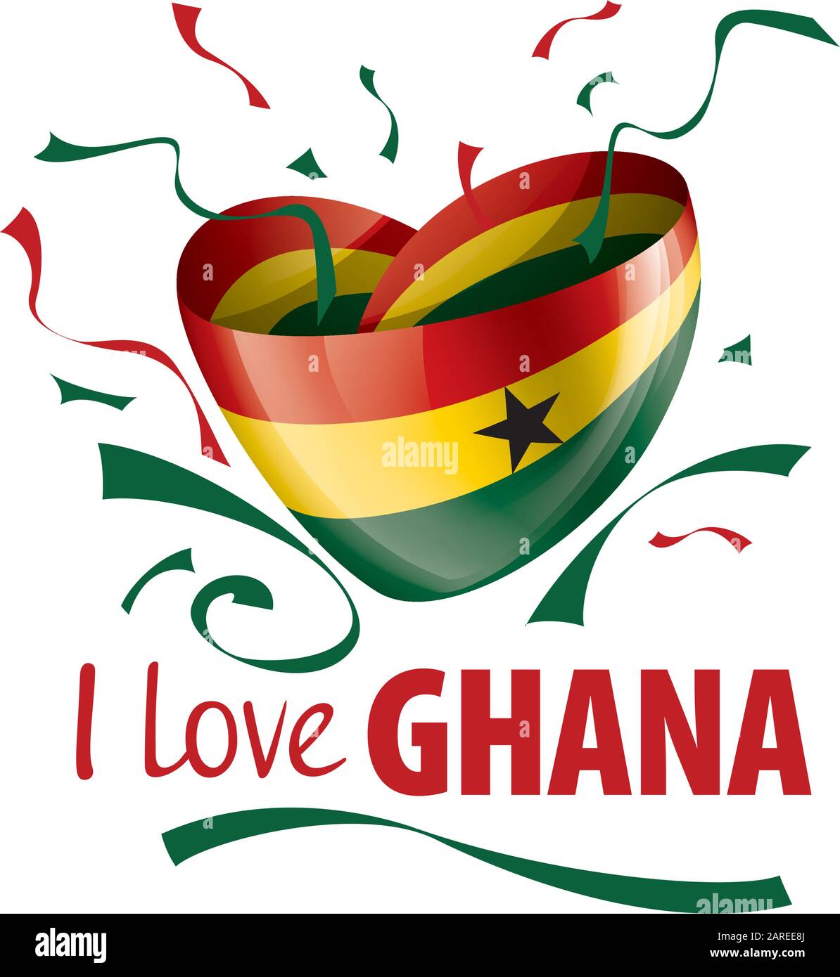 National flag of the Ghana in the shape of a heart and the inscription ...