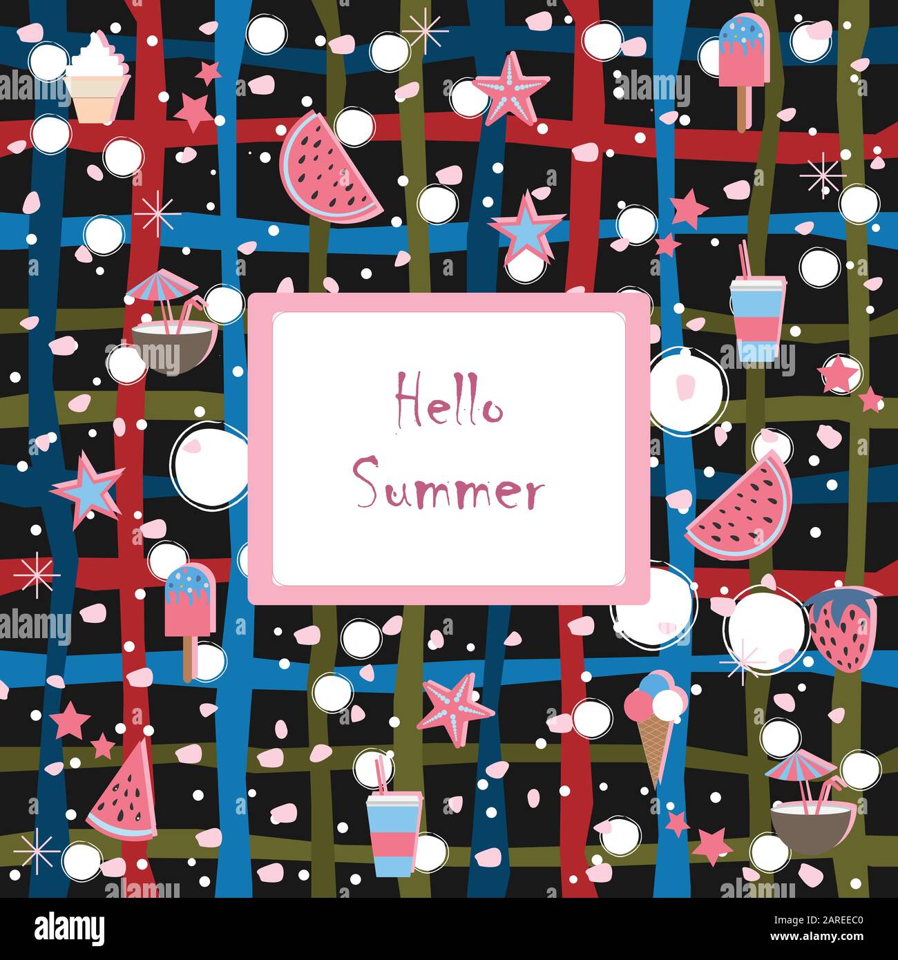 Summer Seamless Pattern. Stylized Summer Elements with shadows. Vector ...