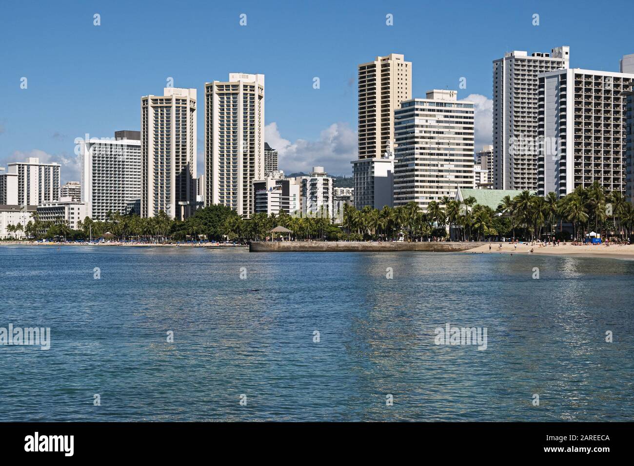 Honolulu, Hawaii, USA. 19th Dec, 2019. High-rise hotels along the ...