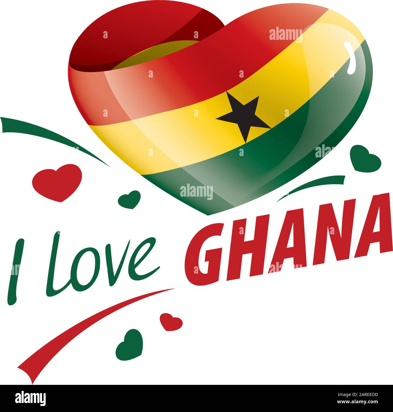 National flag of the Ghana in the shape of a heart and the inscription ...