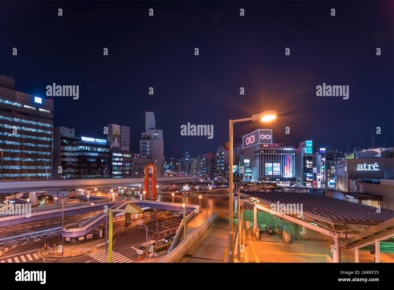 tokyo, japan - january 07 2020: Night view of the pedestrian walkway ...