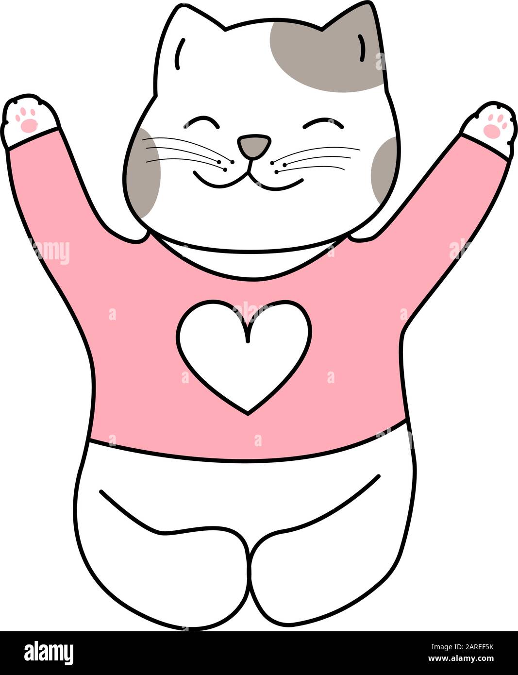 Cute cartoon cat sitting and smiling hand drawn style, Cute cartoon ...