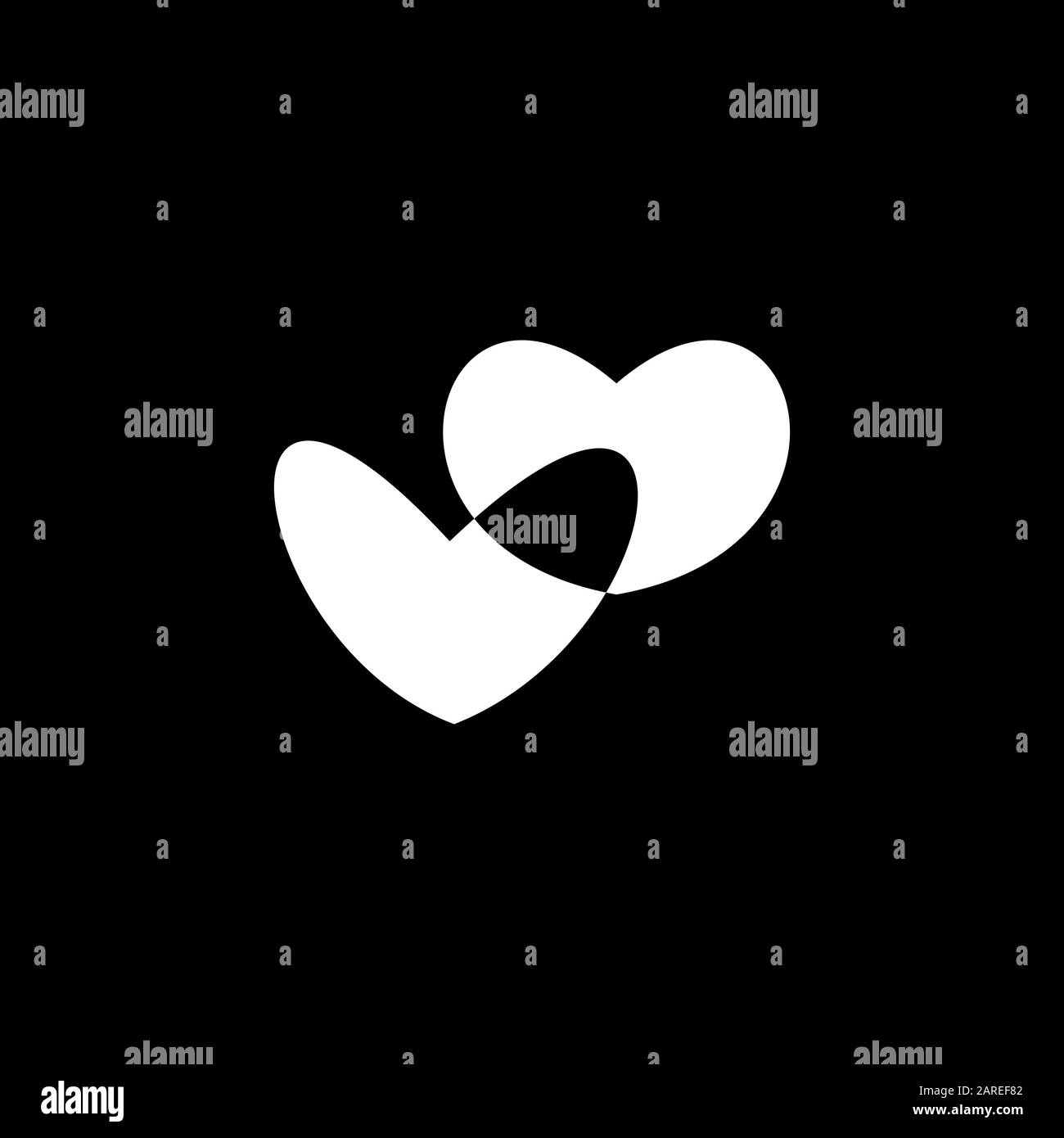 White overlapping hearts isolated on black background. Happy valentines ...