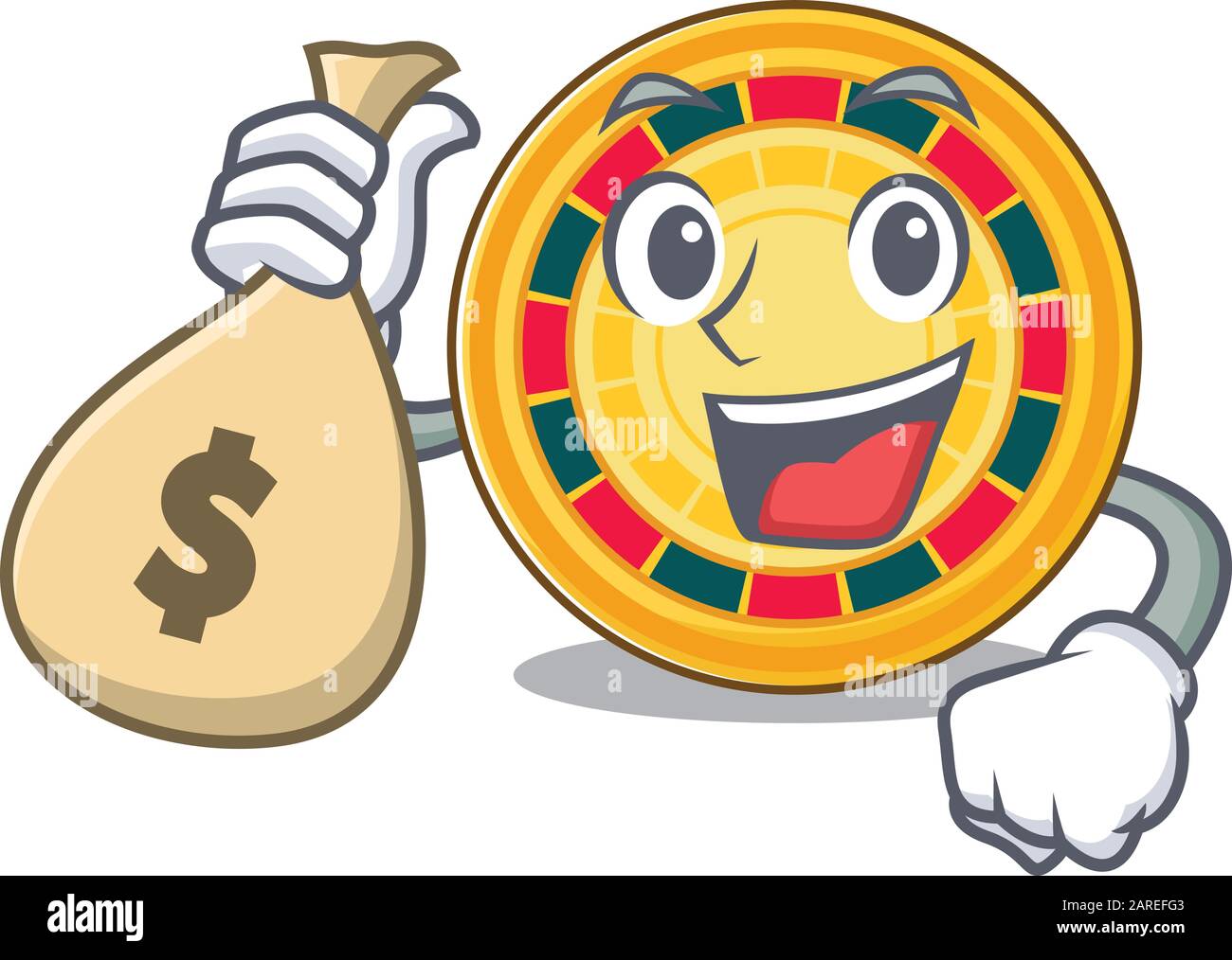 Happy rich roulette cartoon character with money bag Stock Vector Image ...