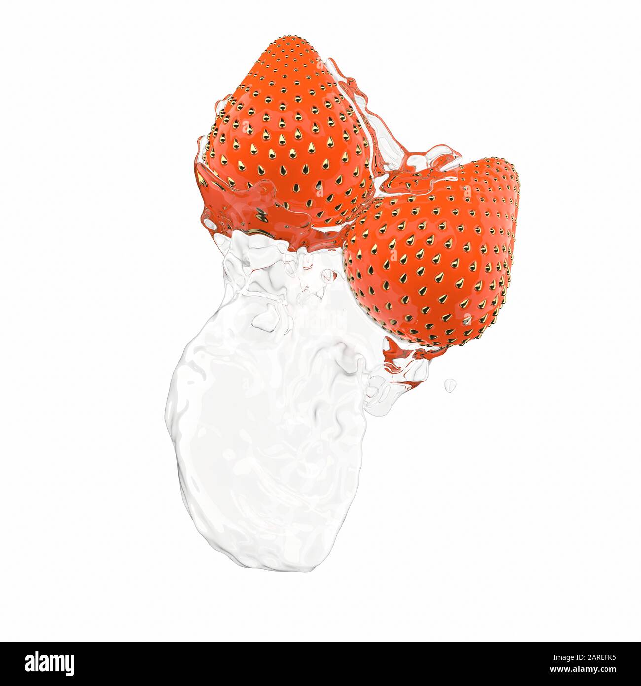 2 juicy and fresh strawberry berries which seeds are made of gold. With ...