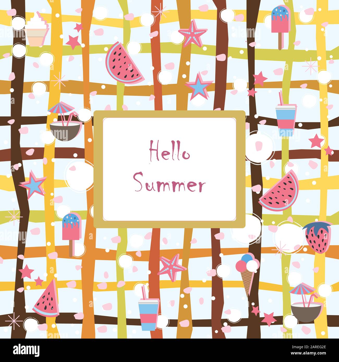 Summer Seamless Pattern. Stylized Summer Elements with shadows. Vector ...