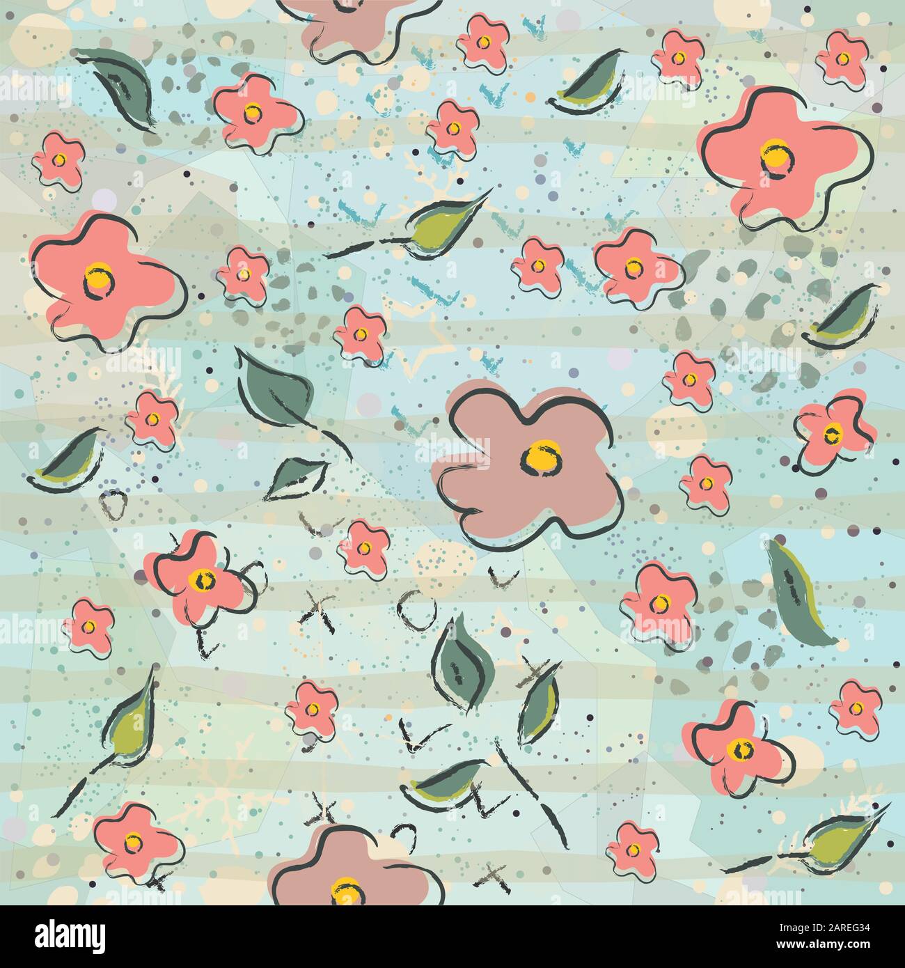 Hand Drawn Pattern with flowers, plants. Vector Illustration Stock ...