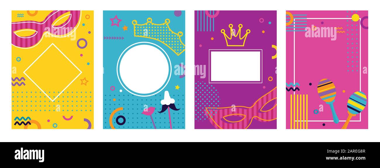 Carnival colorful posters set, flyer or invitation. Funfair funny ...