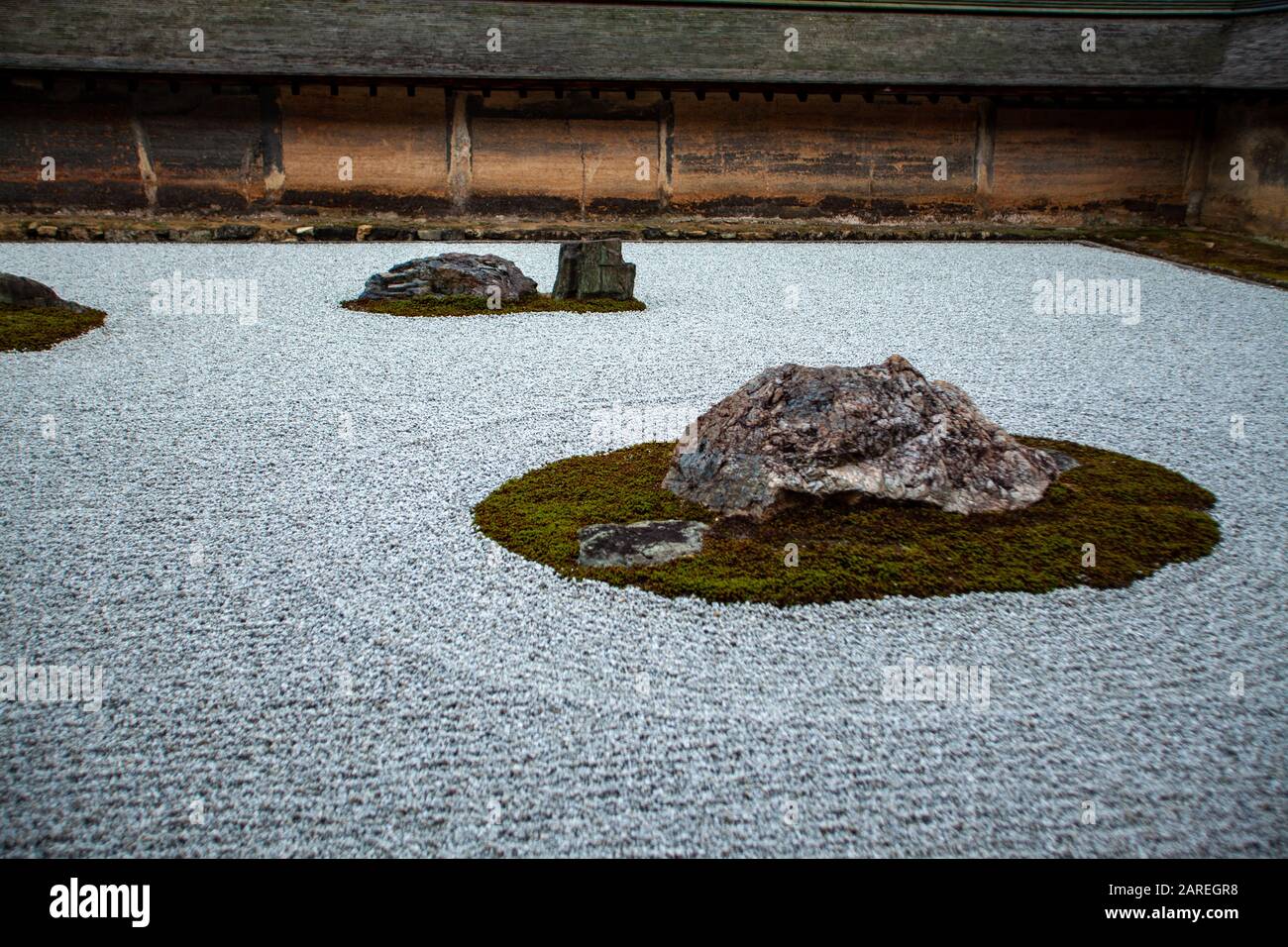 Japanese rock garden Ryōan-ji (late 16th century) in Kyoto, Japan, a ...