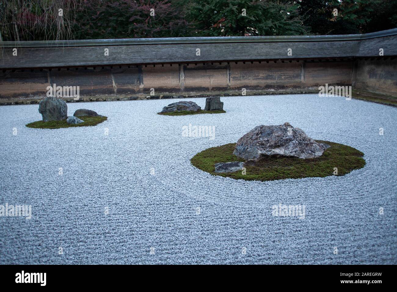 Japanese rock garden Ryōan-ji (late 16th century) in Kyoto, Japan, a ...