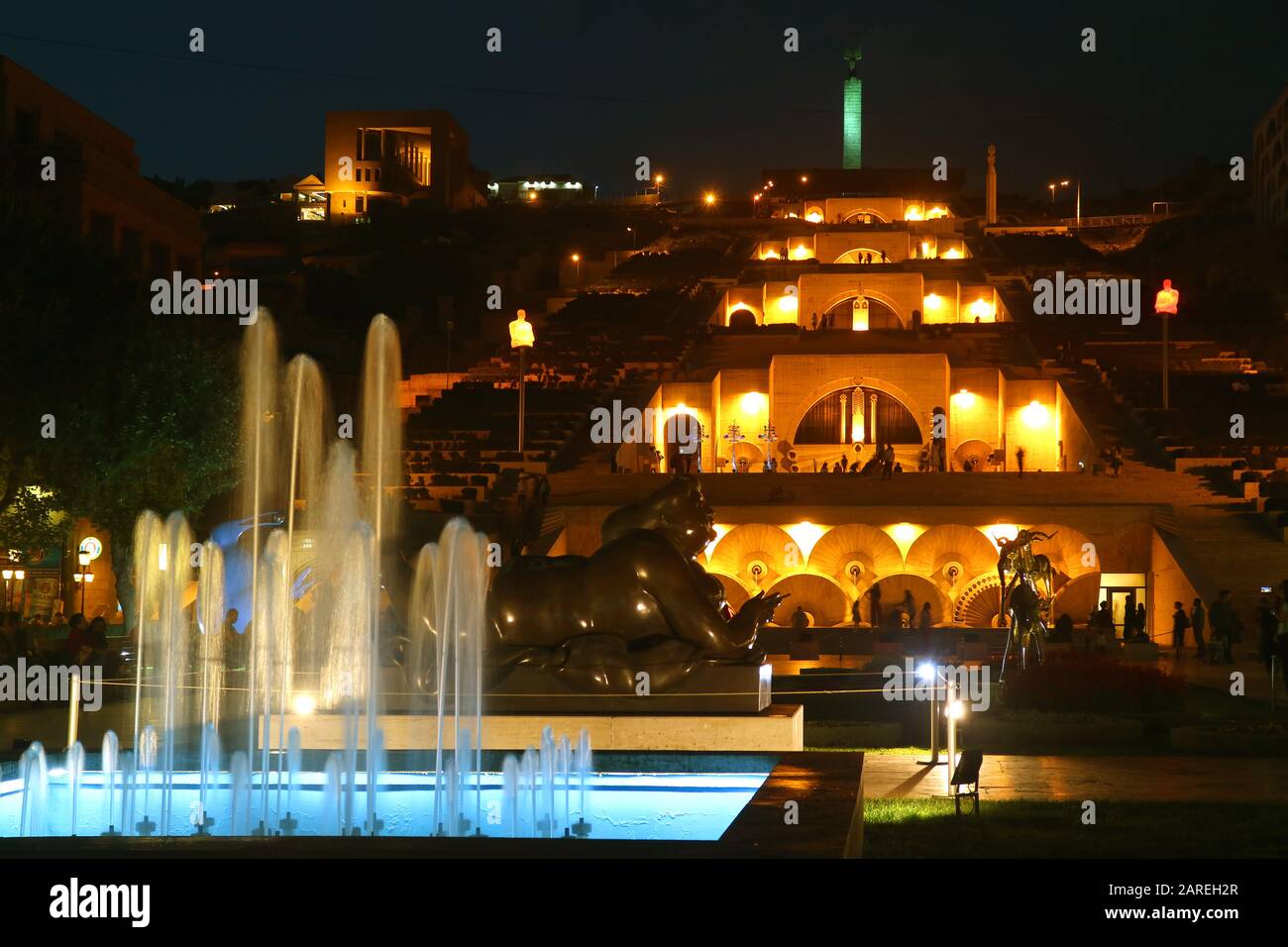 Night View of the Yerevan Cascade, Famous Landmark in the Central ...