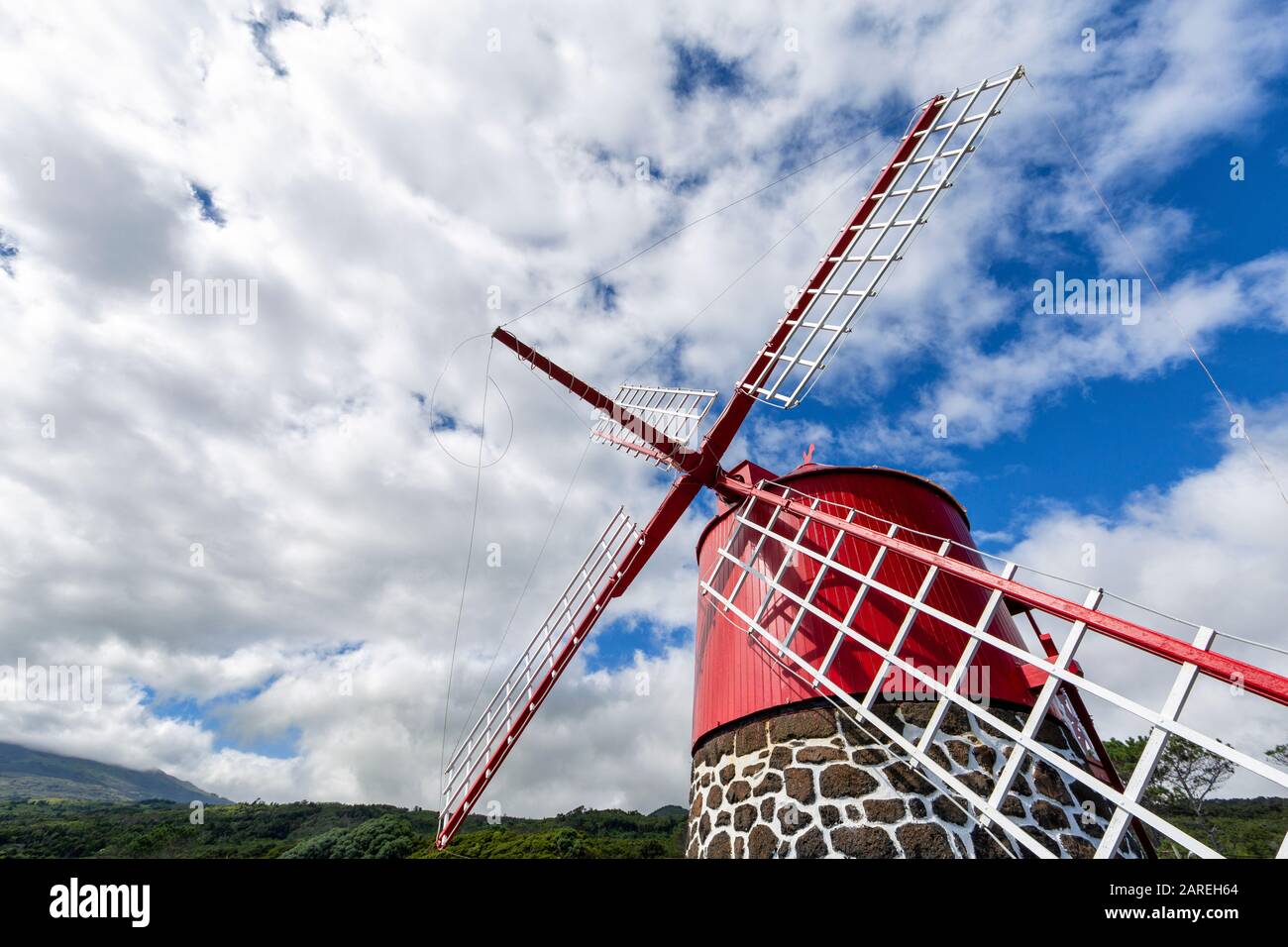 A beautiful windmill near Calheta de Nesquim on Pico island in the ...