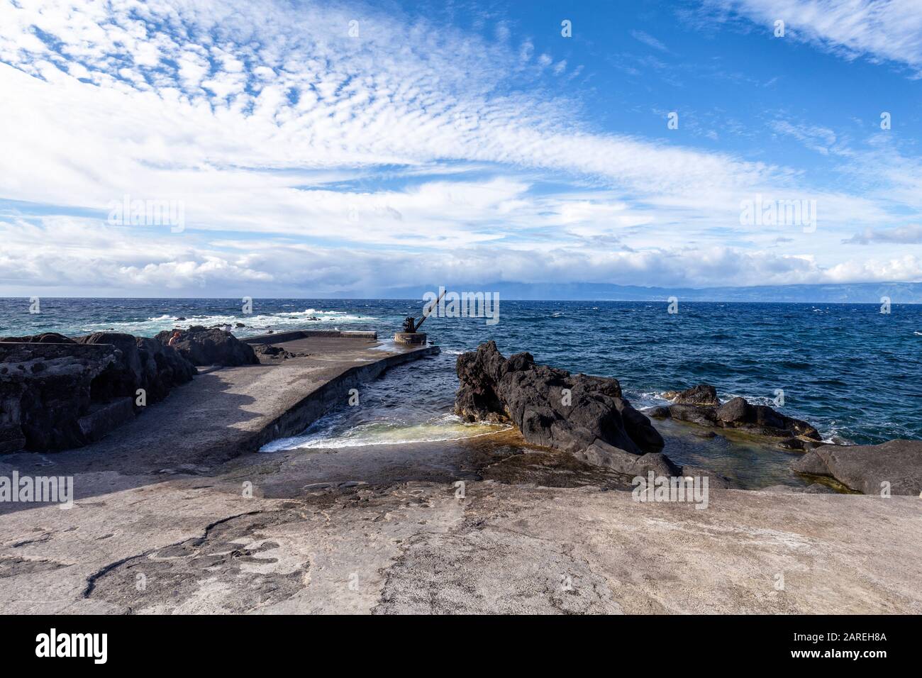 Boat ramp and old cement dock in Baixa on Pico island in the Azores ...