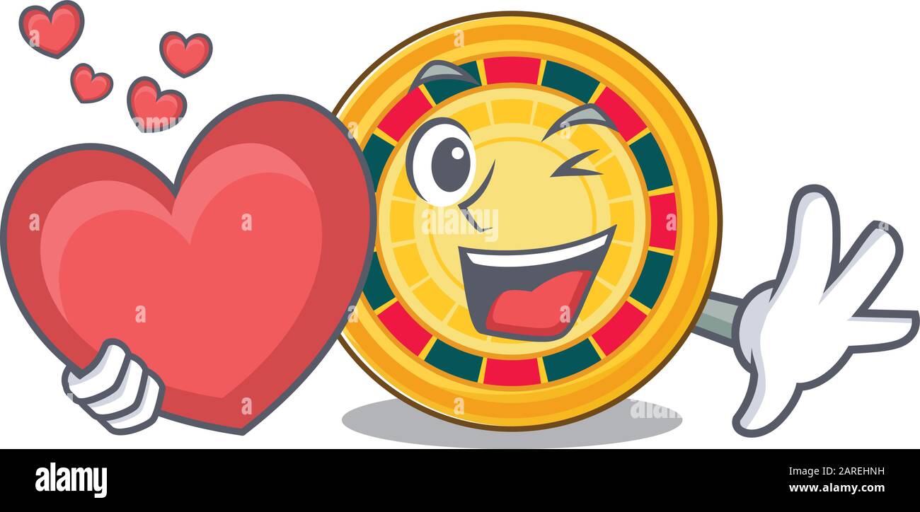 Funny Face roulette cartoon character holding a heart Stock Vector ...
