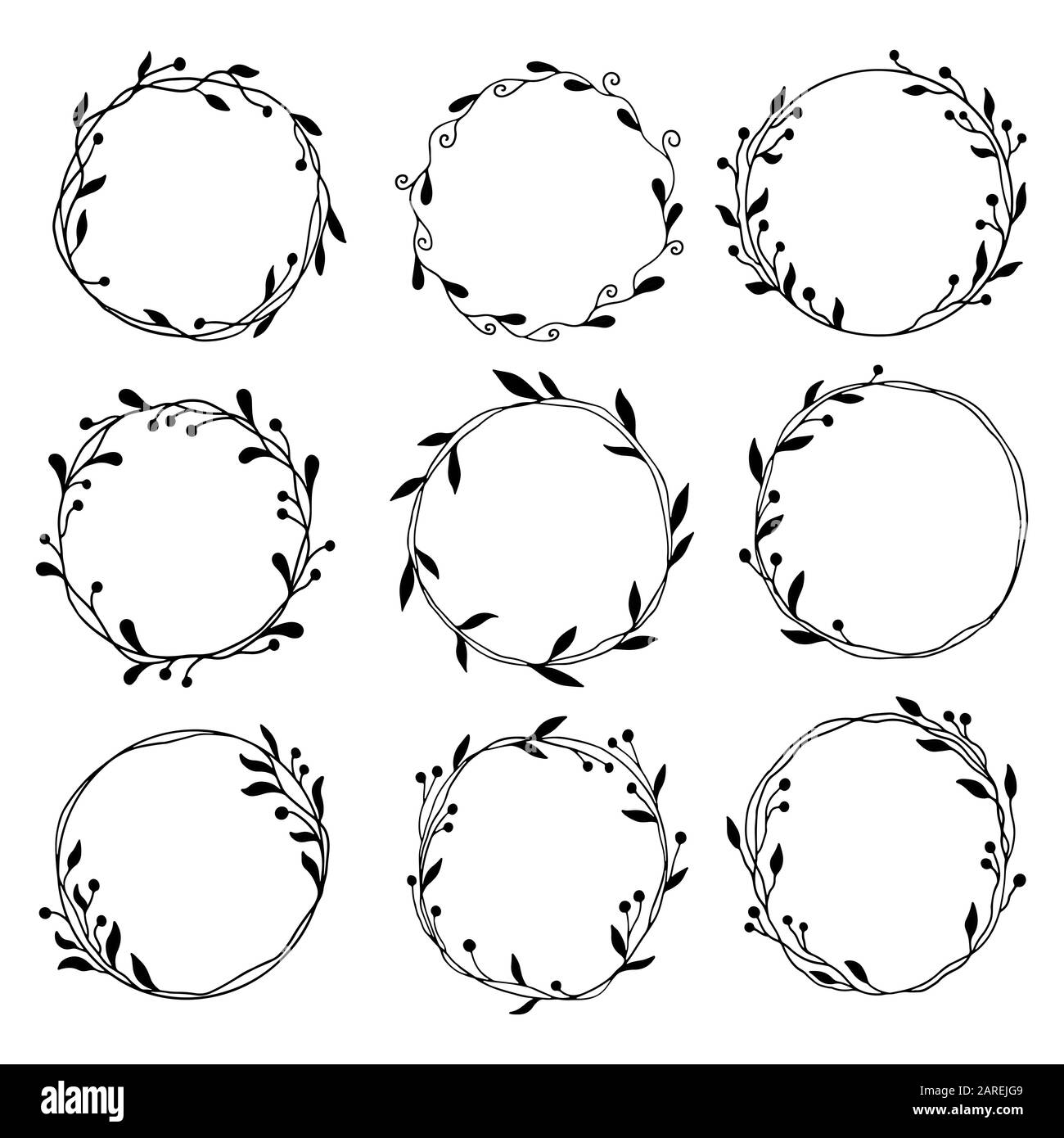 Hand drawn set of cicle floral frame. Border for banner, wedding ...