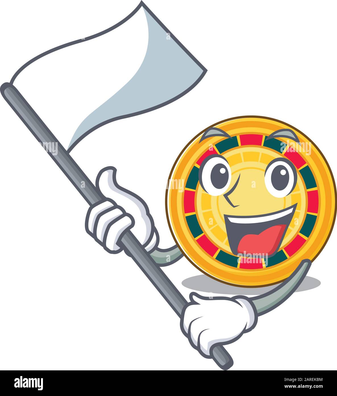 Funny roulette cartoon character style holding a standing flag Stock ...