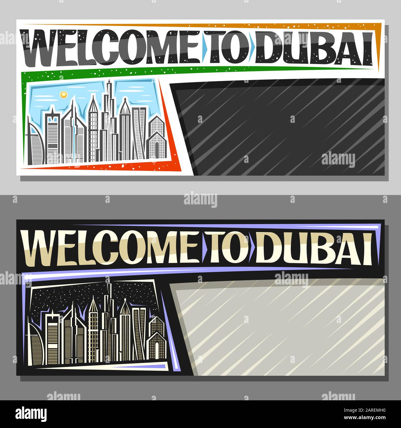 Vector horizontal layouts for Dubai with copy space, decorative coupon ...