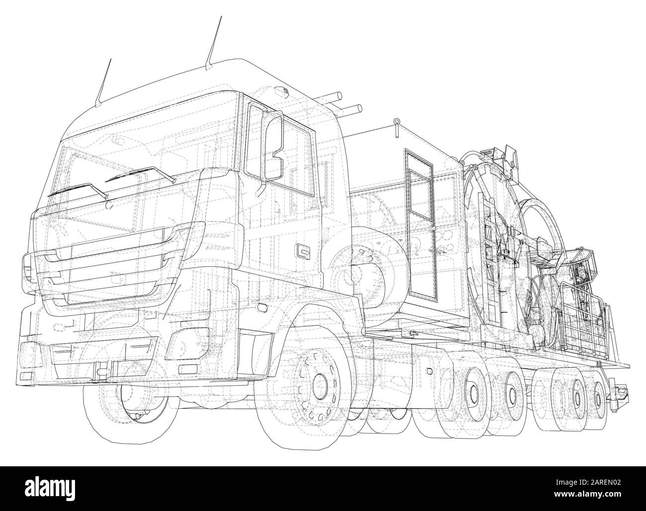 Coil Tubing. Wire-frame line isolated on white. Vector rendering of 3d ...